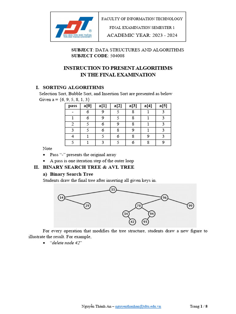 Data Structures Exam Algorithms Guide | PDF | Mathematical Relations | Algorithms And Data ...
