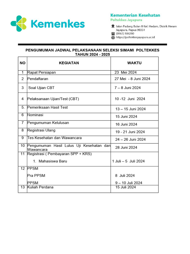 New 2024 Jadwal Sipenmaru Simami (Mandiri) 2024 New | PDF
