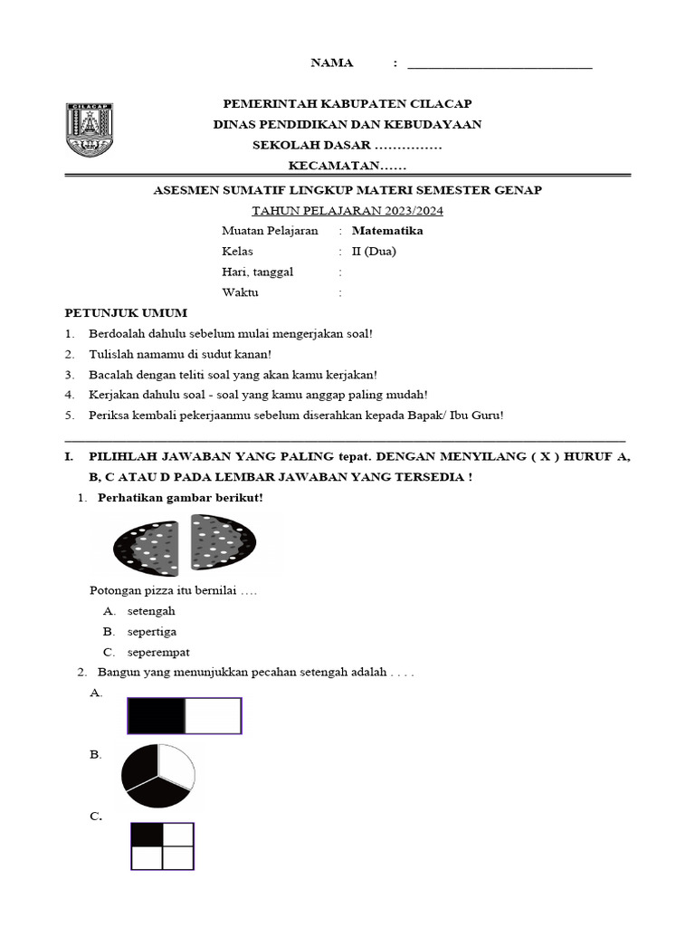 Asesmen Sumatif Lingkup Materi Semester Genap Matematika Kelas Ii 2023-2024 | PDF