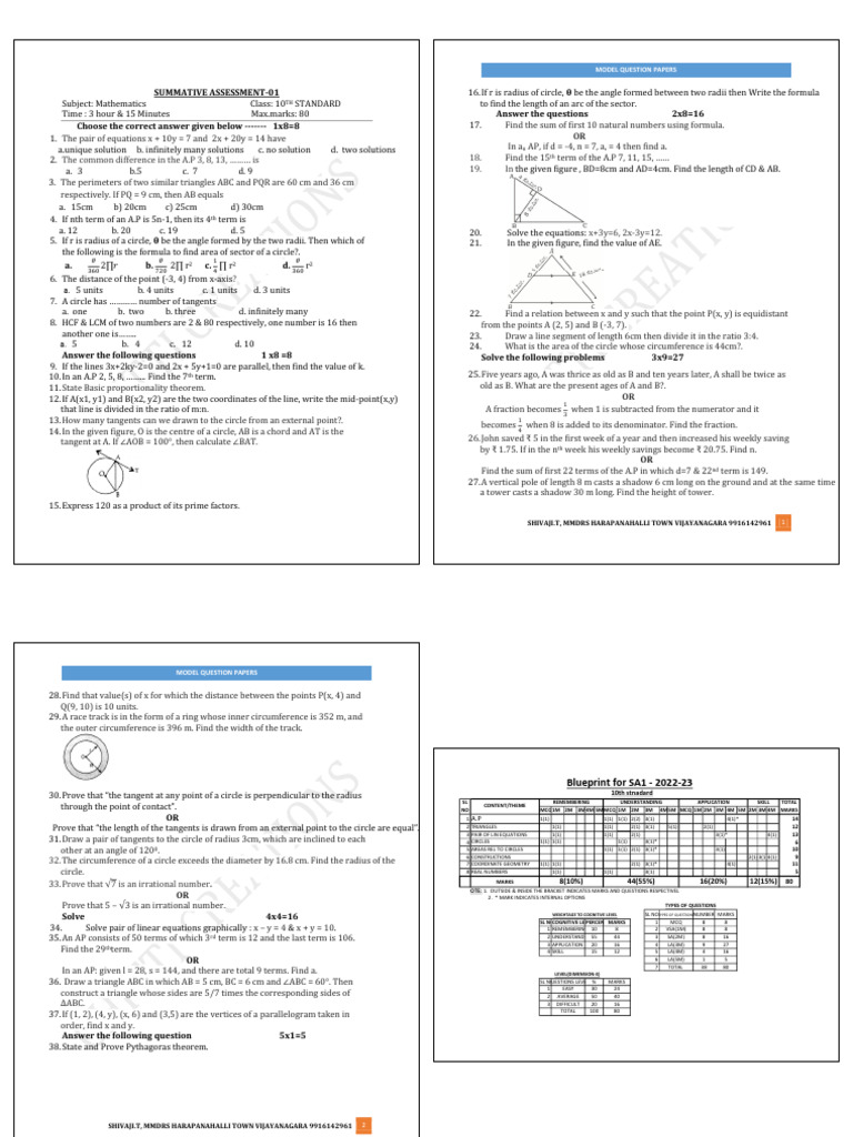 10th Maths SA1 Q.P | PDF