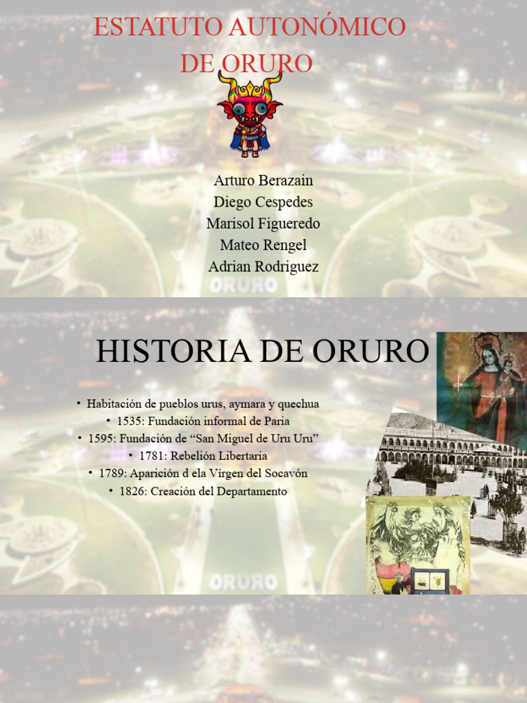 Diapositivas Estatuto Autonómico Oruro | PDF | Turismo | Patrimonio cultural