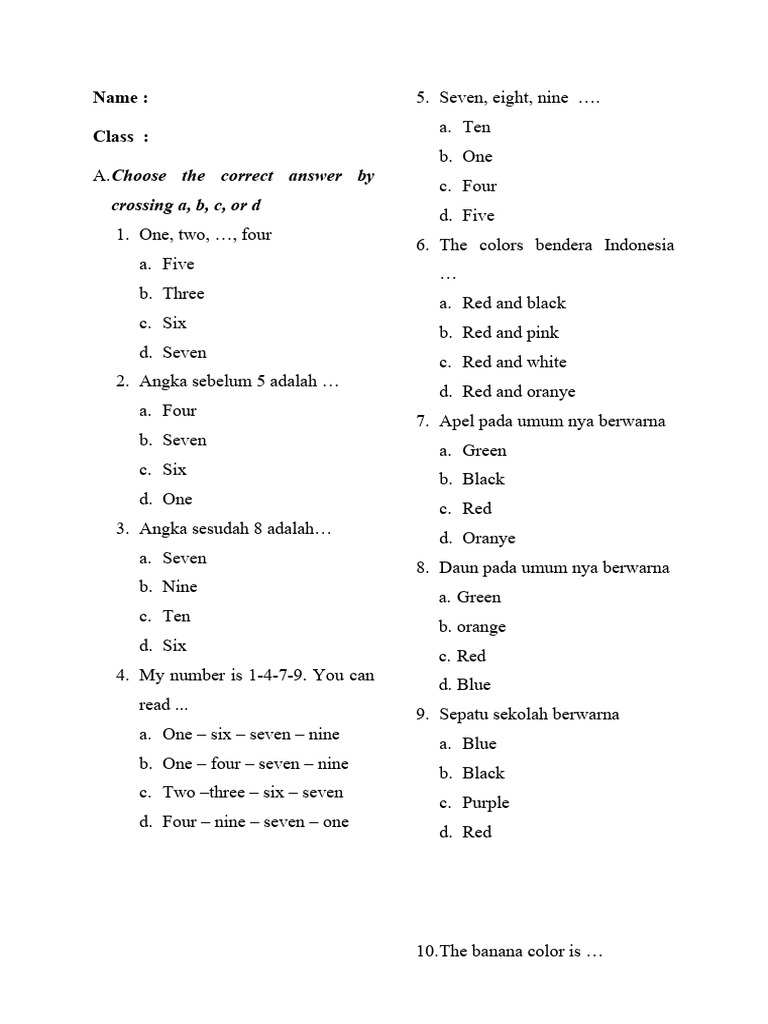 Soal Bhs Inggris Kls 1 Ok | PDF | Color | Rainbow