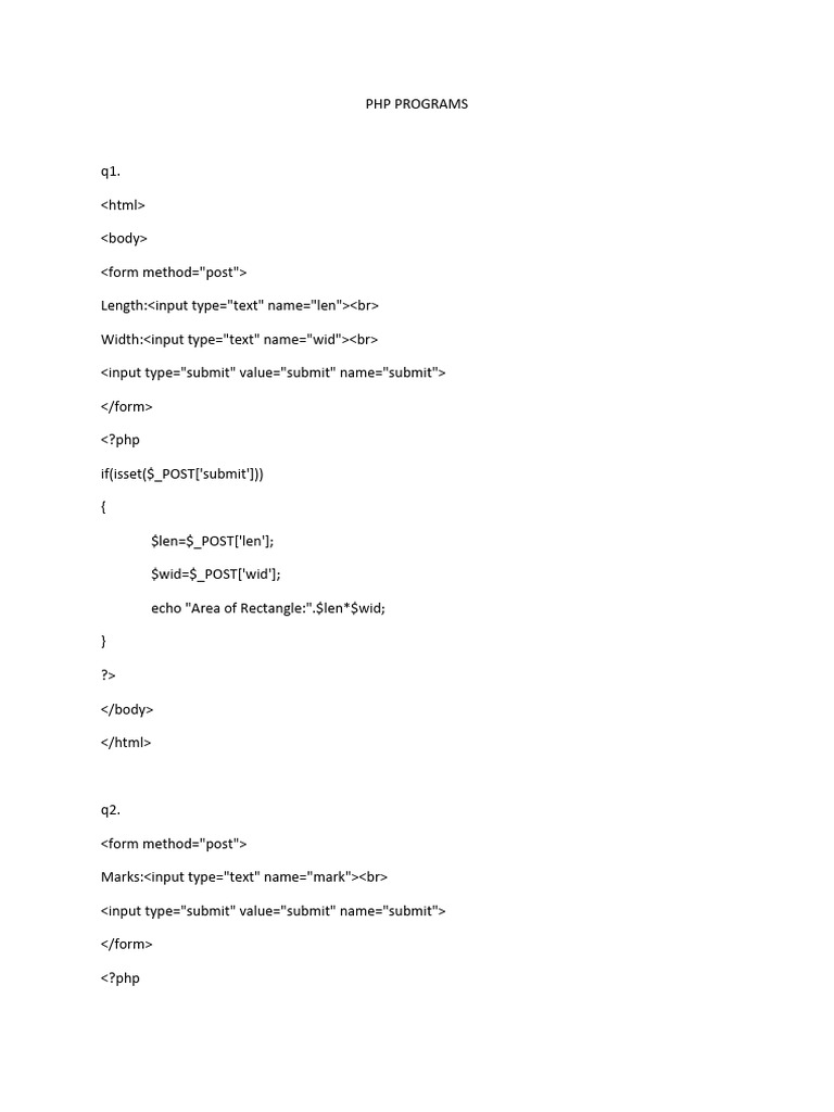 PHP Prac Programs | PDF | Computing | Information Technology Management