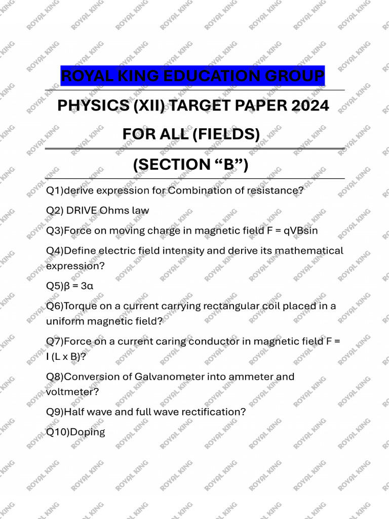 Second Year Physics 2024 Target Paper by Royal King | PDF