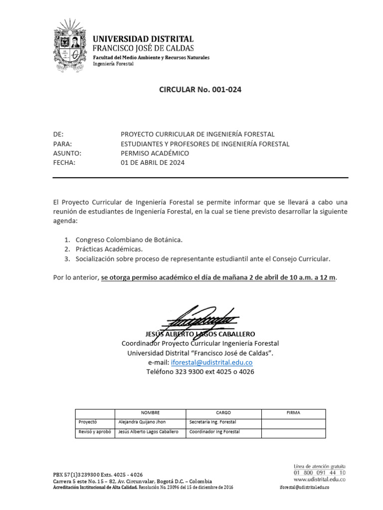 Circular 01-024 Permiso Académico Por Asamblea Estudiantil | PDF