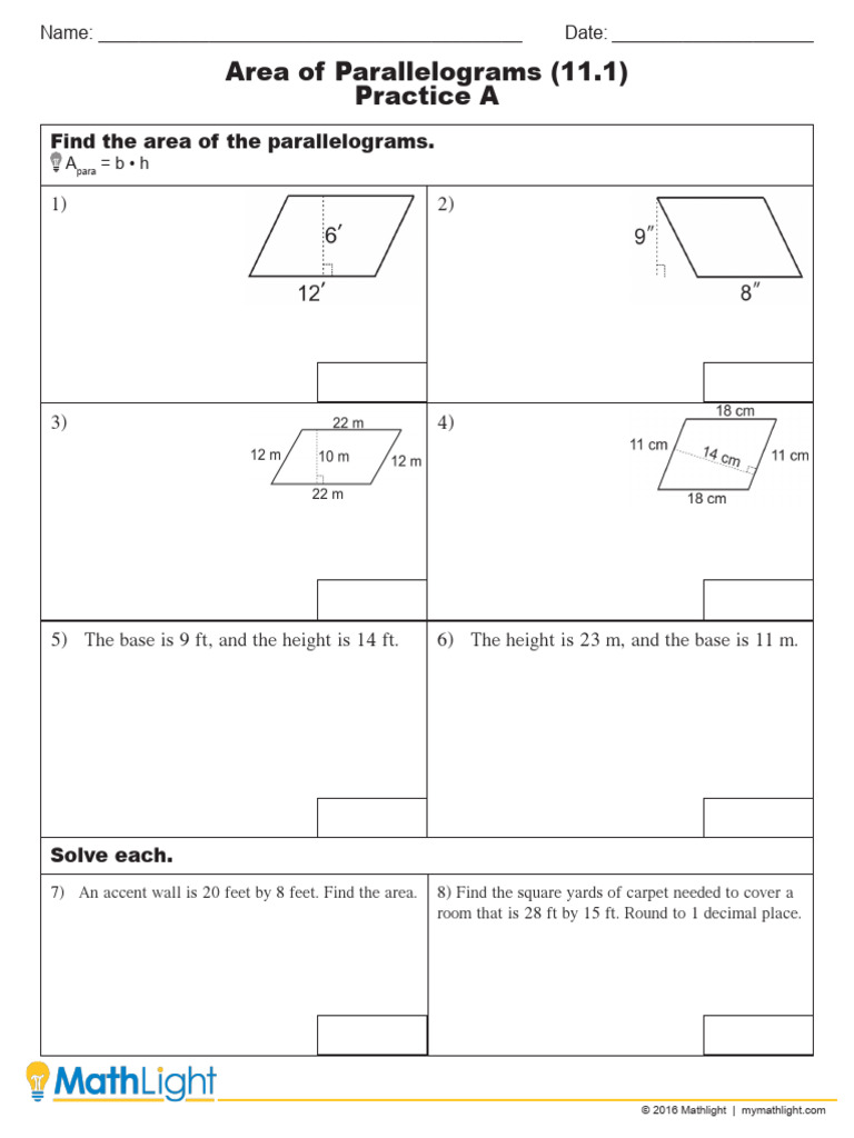 Practice Area of Parallelograms | PDF