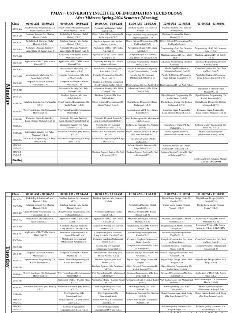 After Mid Timetable Mor Spring 2024 | Download Free PDF | Computing | Computer Engineering