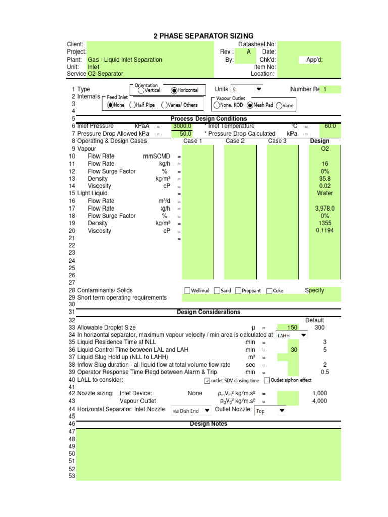 2 Phase Separator Sizing: Vertical Horizontal Orientation | PDF | Flow Measurement | Phases Of ...