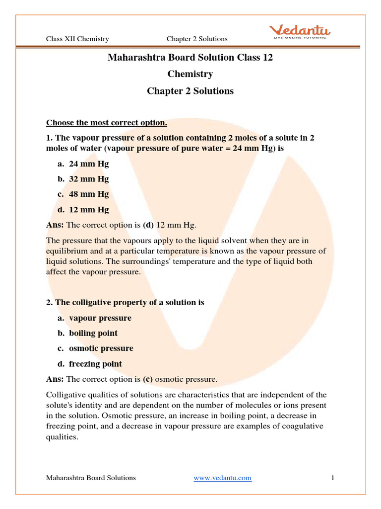 Class 12 Chemistry Chapter 2 Solutions | PDF | Osmosis | Applied And ...