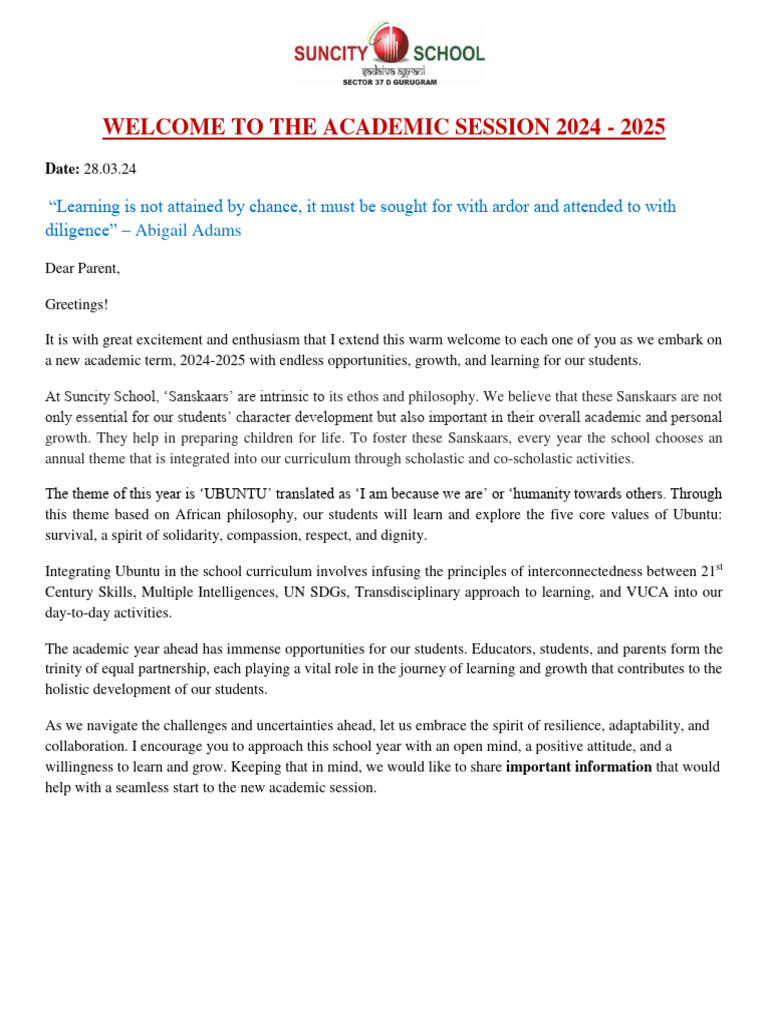 PYP Welcome Letter New AY 2024-25 | PDF | Schools | Teachers