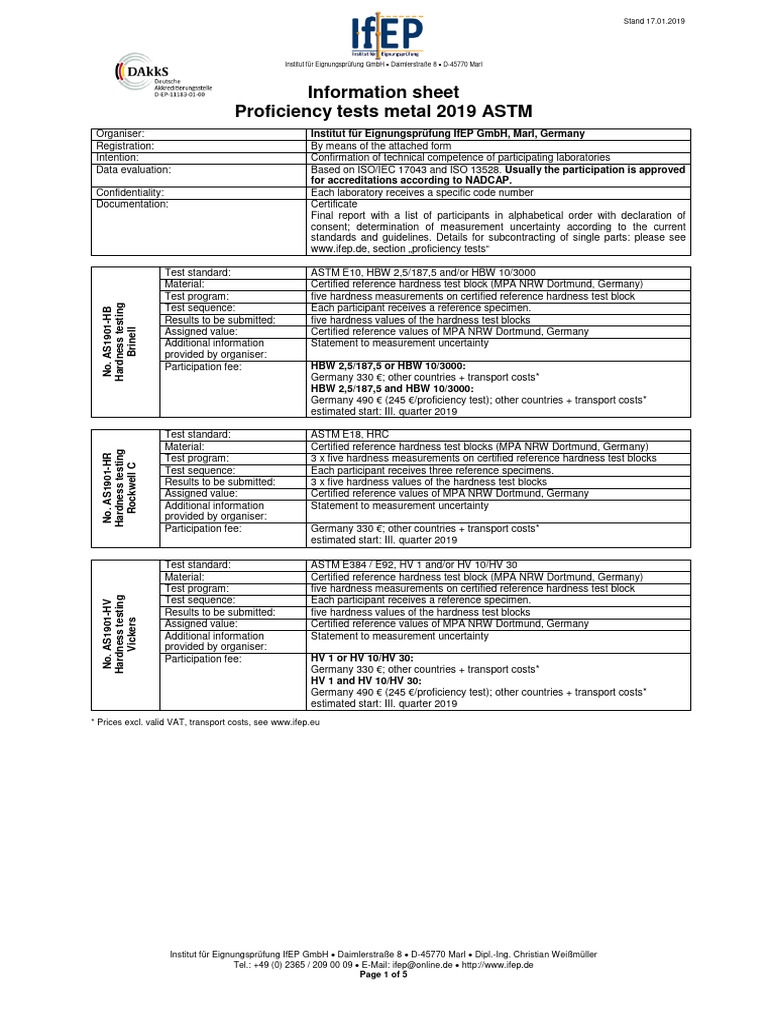 2019 ASTM Proficiency Tests for Metals | PDF | Tests