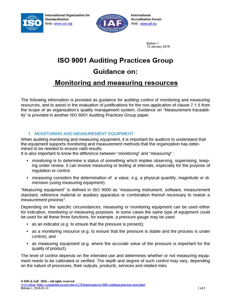 ISO TC 176 TF - APG MonitoringMeasuring | PDF | Iso 9000 | Audit