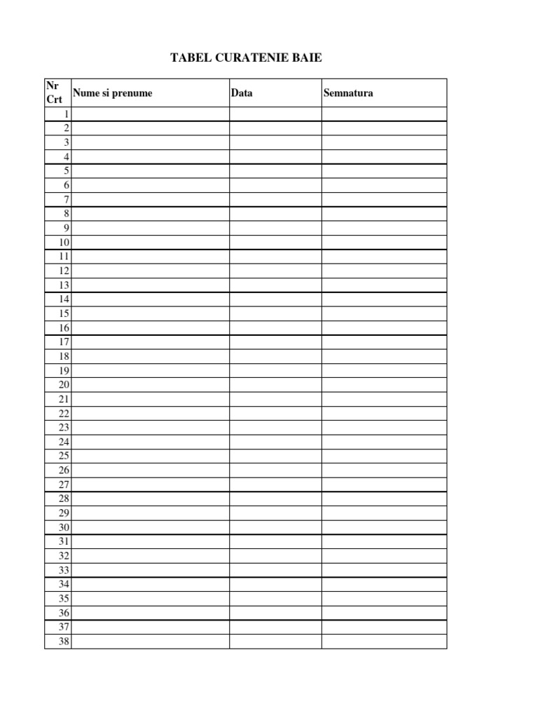 Tabel Curatenie Baie | PDF