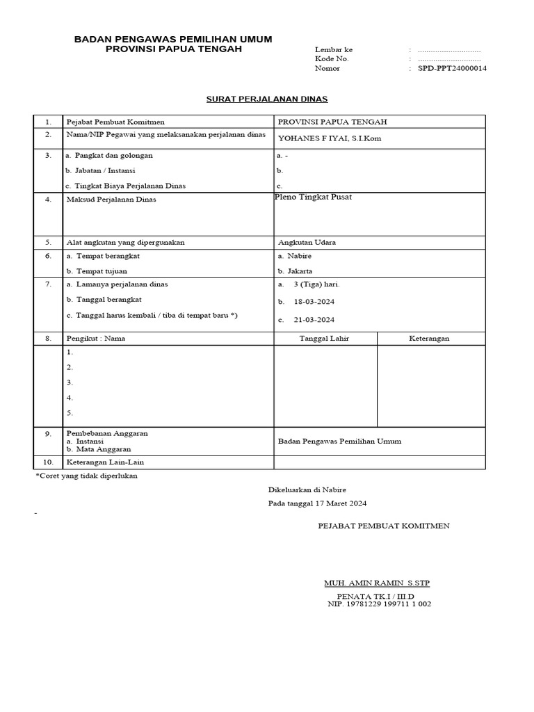 SPD Jon ST Jakarta 18 Maret | PDF