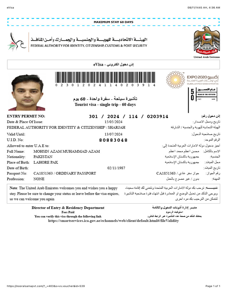 Mohsin Azam Evisa | PDF | Travel Visa | International Law