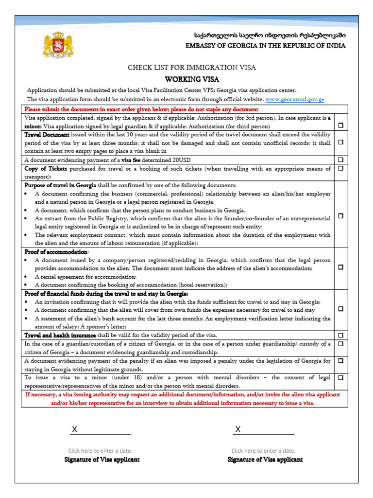 Georgia Work Visa Application Guide | PDF | Travel Visa | Legal Guardian