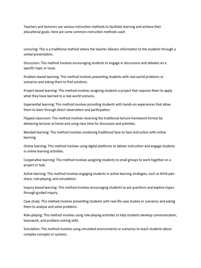 Instruction Methods | PDF | Learning | Educational Technology