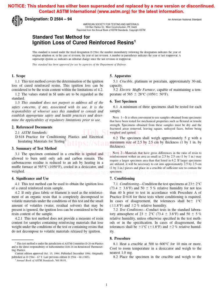Astm D2584 94 | Download Free PDF | Humidity | Materials