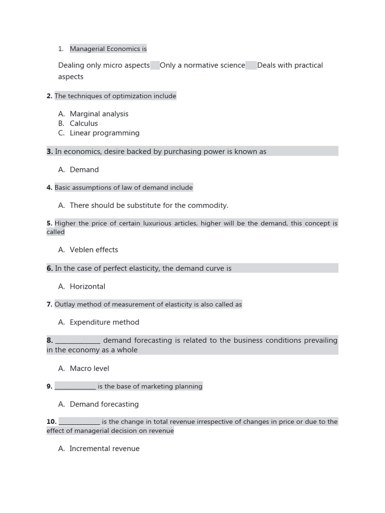 Managerial Economics Word | PDF | Demand | Price Elasticity Of Demand