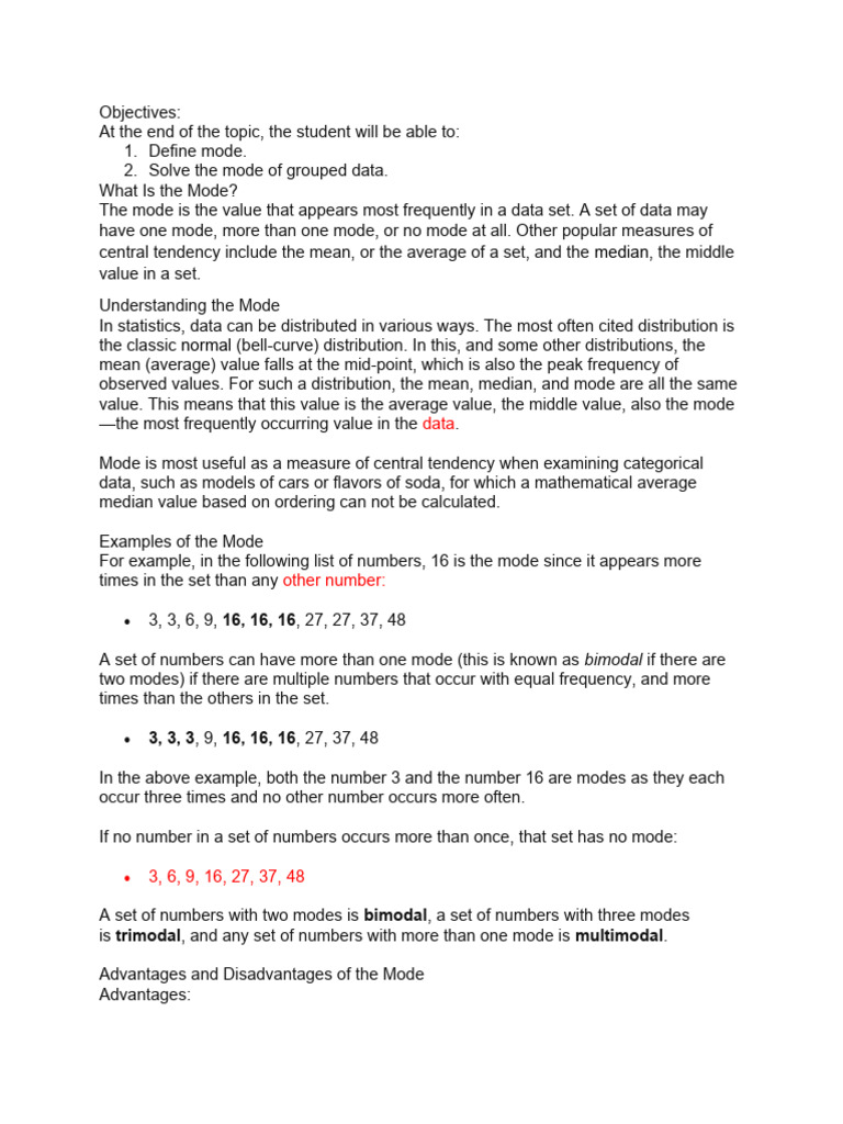 Mode | PDF | Mode (Statistics) | Mean