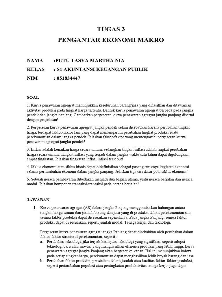 TUGAS 3 Pengantar Ekonomi Makro | PDF