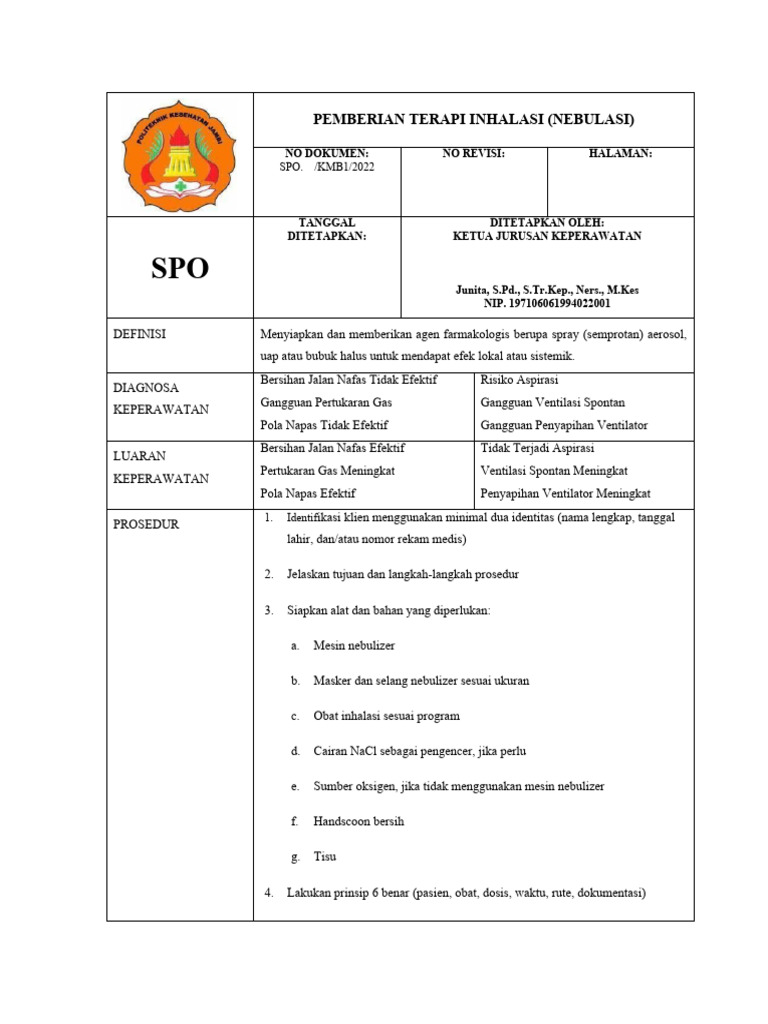 SOP Pemberian Nebulizer pada Anak | PDF | Sains & Matematika