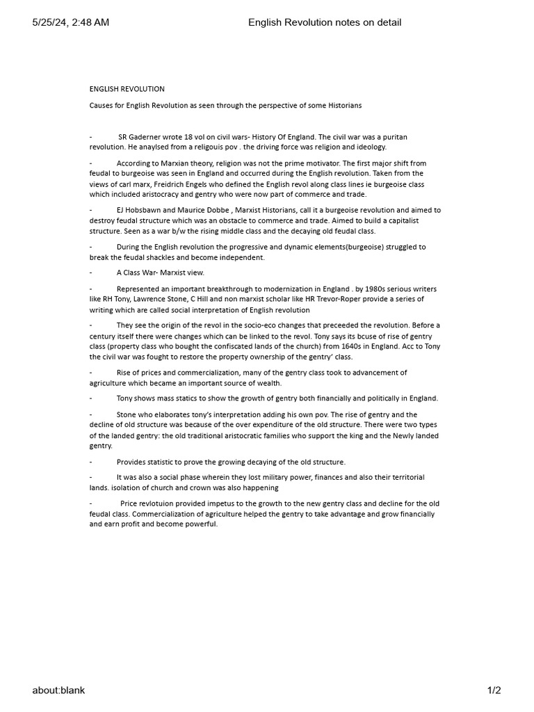 Causes of the English Revolution Explained | PDF | Marxism | Gentry