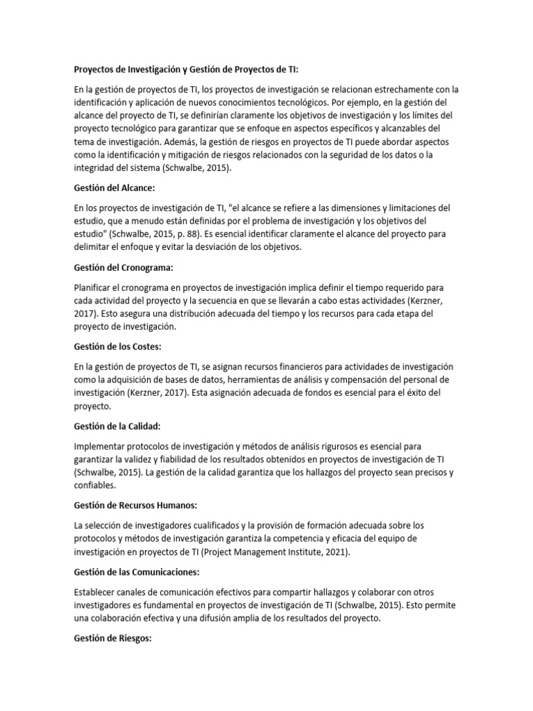 Proyectos de Investigación y Gestión de Proyectos de TI | Descargar gratis PDF | Iniciativa ...