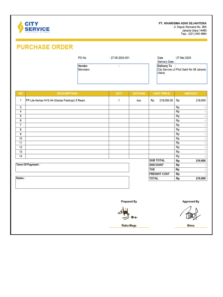 Form Purchase Order 27 Mei Monotaro ATK BM | PDF