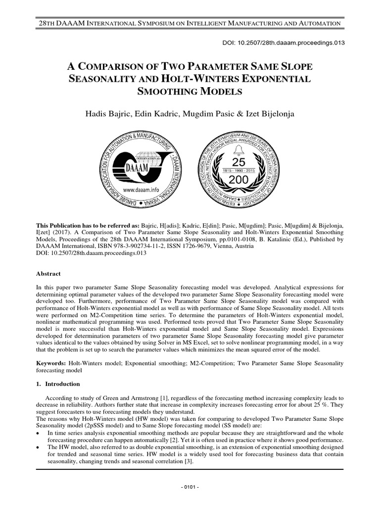 A C T P S S S H - W E S M: Omparison of WO Arameter AME Lope Easonality and OLT Inters ...