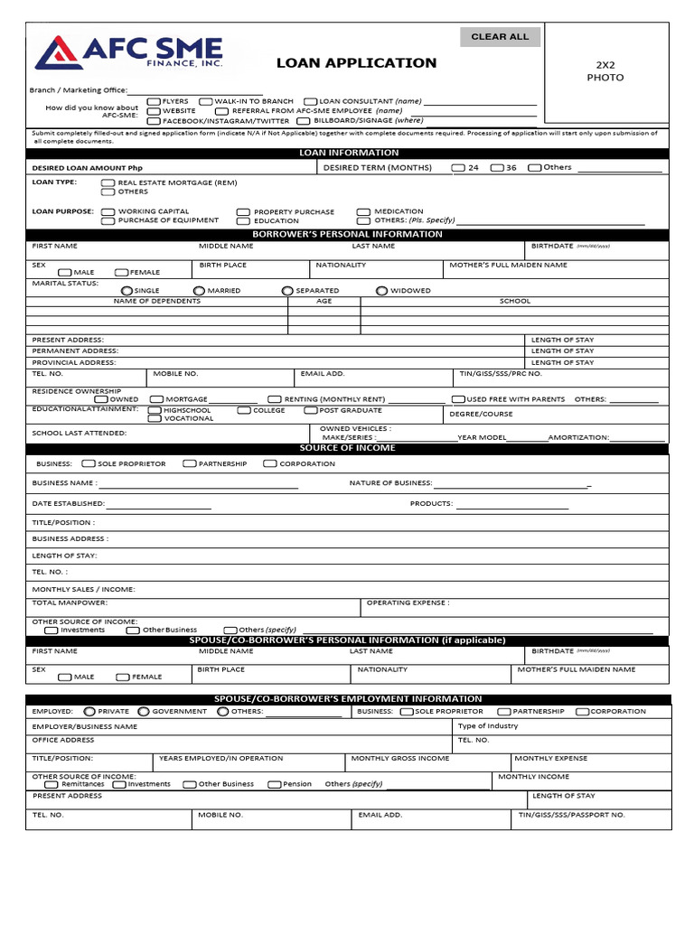 Loan Application Form for AFC-SME Finance | PDF | Loans | Banks