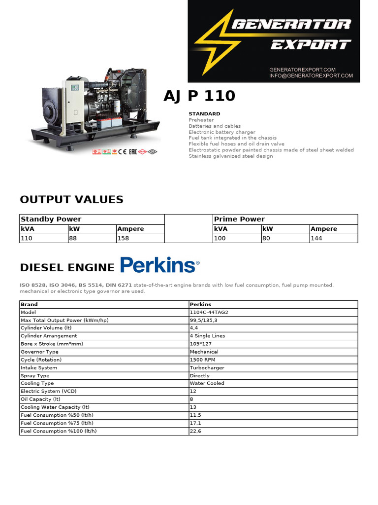 Generator Export Perkins P - 110 - en | PDF | Electric Generator ...