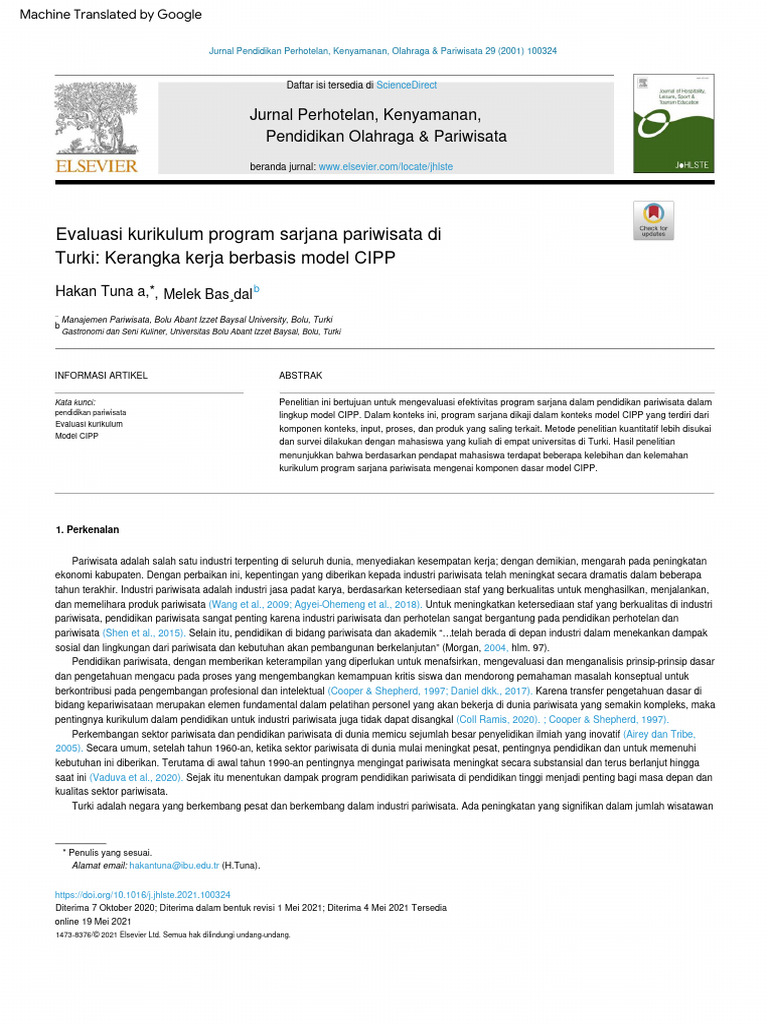 Evaluasi Kurikulum Program Sarjana Pariwisata Turki Dengan CIPP | PDF