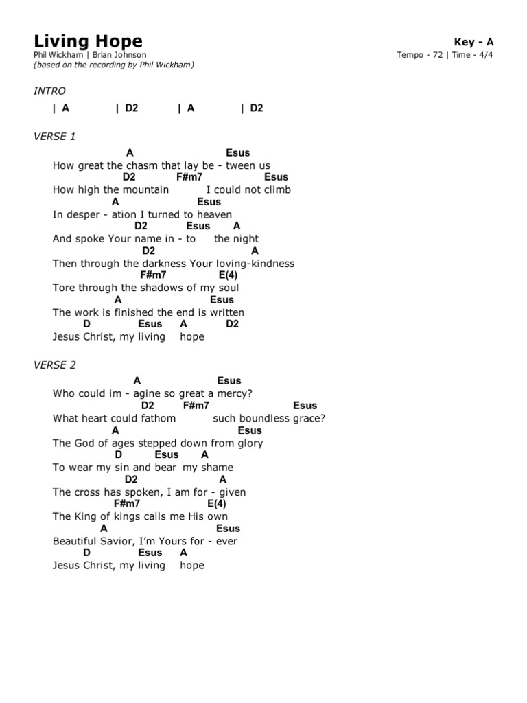 Living Hope CHORD SHEET in A | PDF | Systematic Theology | Religious ...