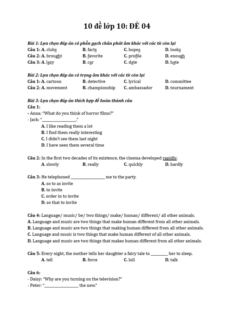 TA10 - Đề 04 | PDF