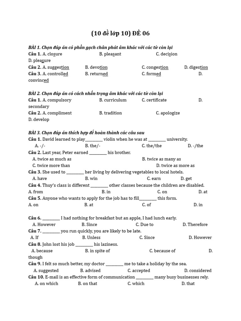 TA10 - Đề 06 + KEYS | PDF