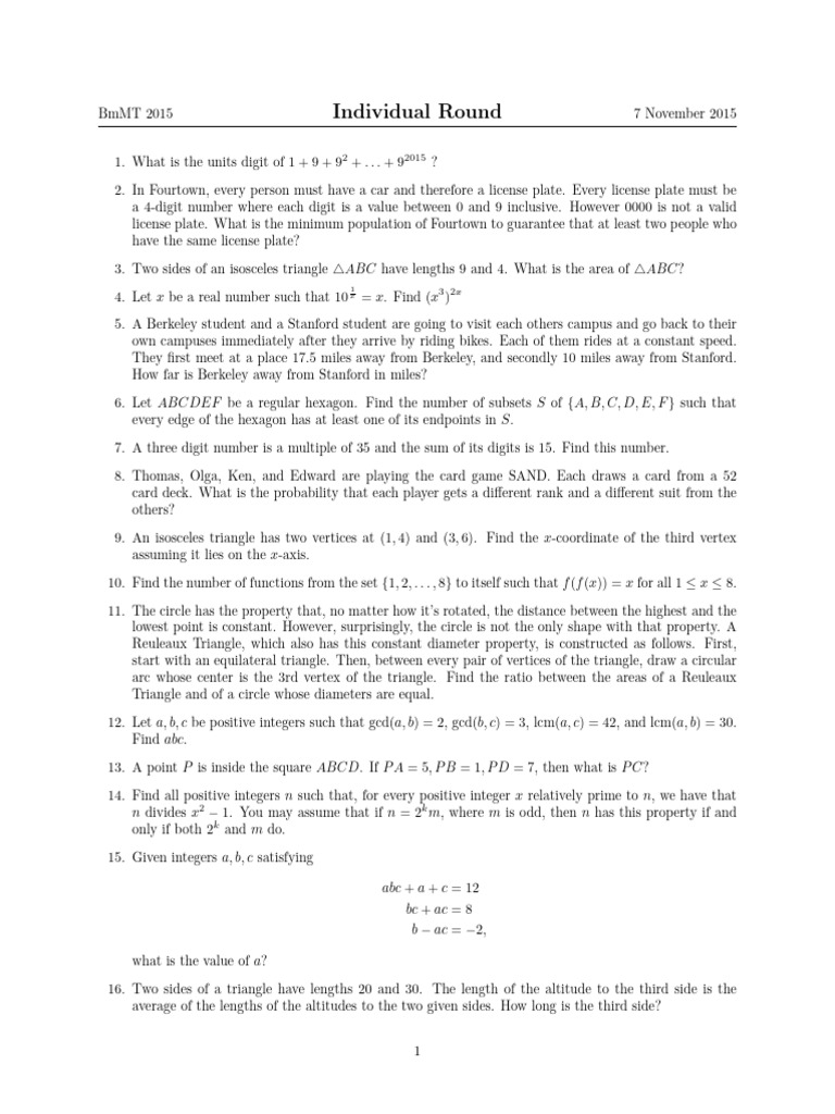 Math Competition Problems | PDF | Triangle | Circle