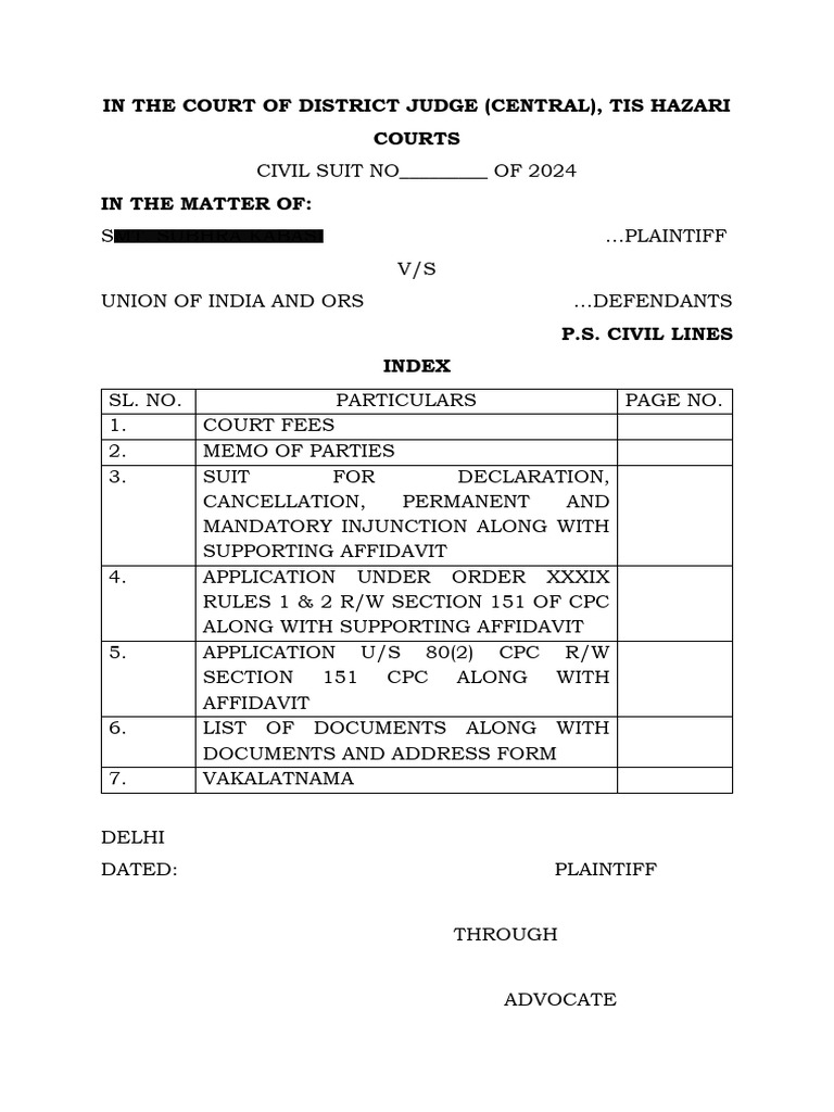 Draft of Suit For Declaration and Consequential Relief 1716670482 | PDF | Lawsuit | Affidavit