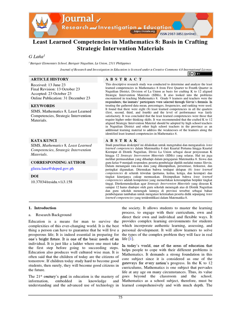 Least Learned Competencies in Mathematics 8 Basis | PDF | Teachers | Learning