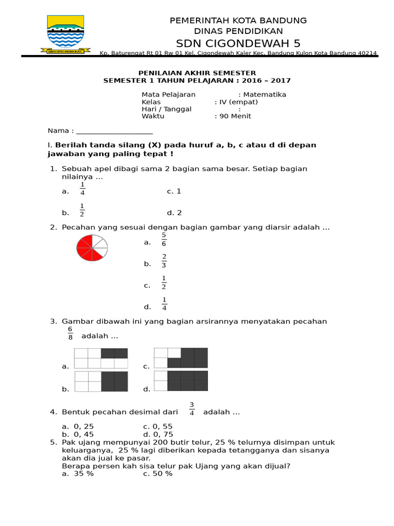 Soal Pas Matematika Kelas 4 Semester 1 | PDF