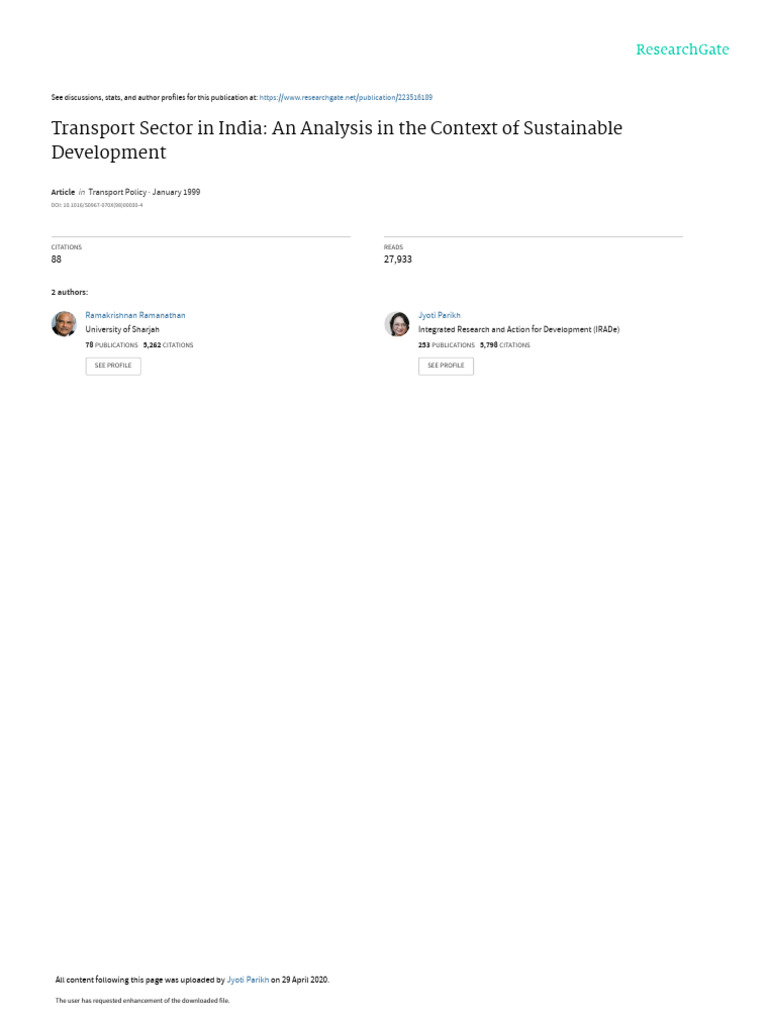 Transport Sector in India: An Analysis in The Context of Sustainable Development | Download Free ...