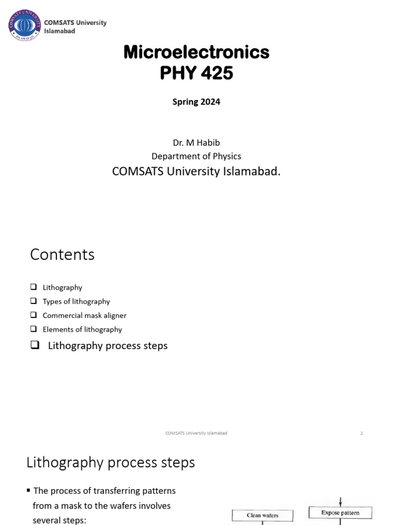 PHY 425 - Lecture - Photo lithography-II | PDF | Photolithography | Semiconductor Device Fabrication