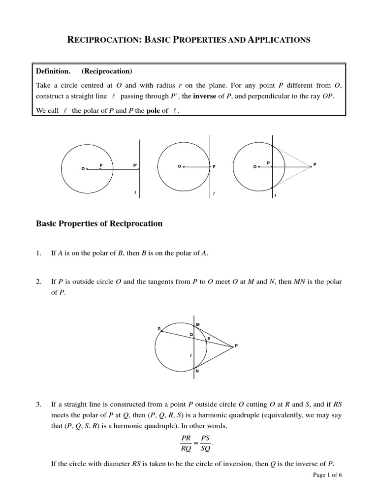 Notes On Reciprocation | PDF | Circle | Tangent