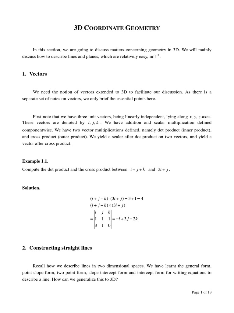 3D Coordinate Geometry | PDF | Line (Geometry) | Vector Space