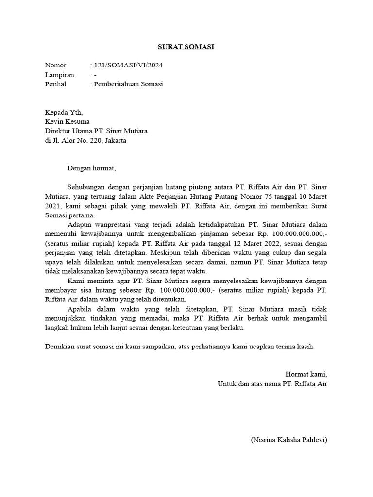 Contoh Surat Somasi | PDF | Bisnis | Pengelolaan Keuangan & Uang