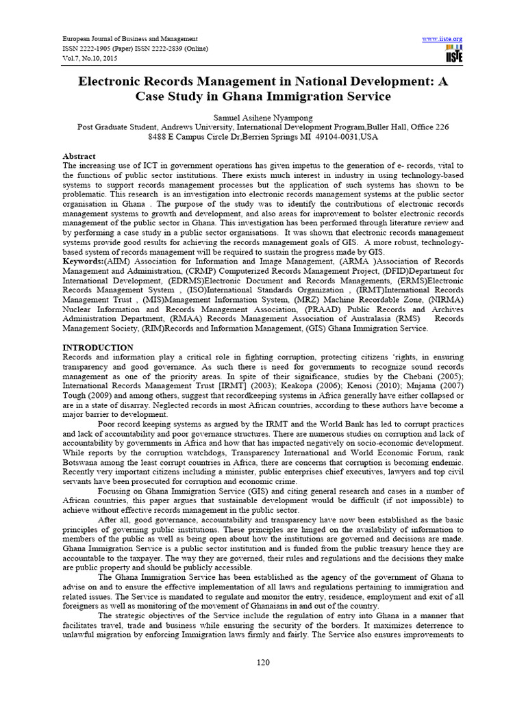 Electronic Records Management in National Development: A Case Study in Ghana Immigration Service ...