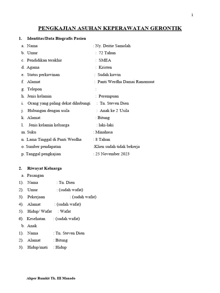 Pengkajian Asuhan Keperawatan Gerontik-1 | PDF