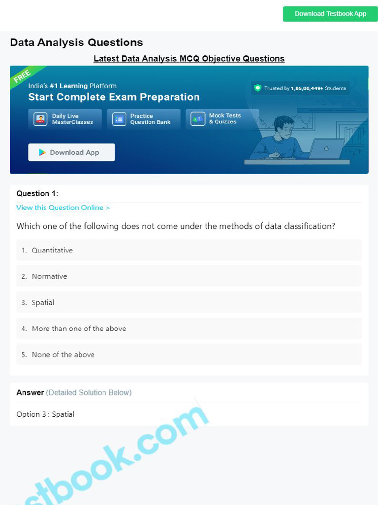 MCQ On Data Analysis 5eea6a0d39140f30f369e1bb | PDF