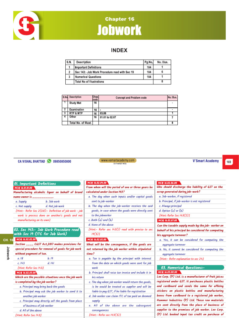 16 Jobwork MCQs | PDF