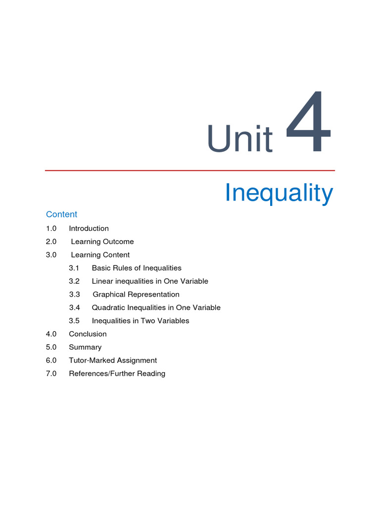 Unit 4 | PDF | Inequality (Mathematics) | Elementary Mathematics